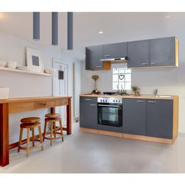 respekta K&uuml;chenzeile KB210BGE 210 cm Grau-Buche Nachbildung