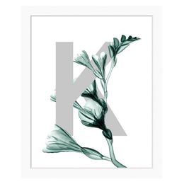 queence Bild K-Flower, Buchstaben, Blume, gerahmt, Blätter, grau|grün