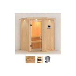 Karibu Sauna Liva, BxTxH: 165 x 165 x 202 cm, 68 mm, (Set) 9 KW-Bio-Ofen mit externer Steuerung, beige