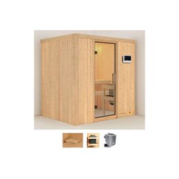 Karibu Sauna Bedine, BxTxH: 196 x 151 x 198 cm, 68 mm, (Set) 9 KW-Bio-Ofen mit externer Steuerung, beige