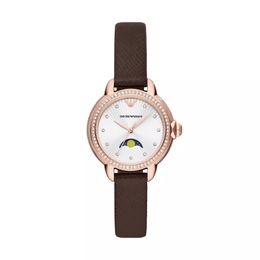Emporio Armani Uhr - Three-Hand Moonphase Leather Watch - in braun - Uhr für Damen