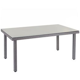 HHG - neuwertig] Poly-Rattan Gartentisch Chieti, Esstisch Tisch mit Glasplatte, 160x90x74cm grau - grey