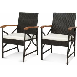 2er-Set Stühle aus PE-Rattan mit bequemen Kissen mit Reißverschluss, wetterfeste Outdoor-Sessel mit robustem Metallrahmen, 2 Sitze, für die Terrasse