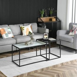 Meubles Cosy - Set aus 2 ineinander steckbaren Couchtischen im skandinavischen Stil, Glasplatten in Schwarz-Weiß-Marmoroptik, Metallstruktur, 90 x 45