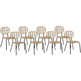 Beliani Gartenstuhl 8er Set Natürlich PE-Rattan mit Schwarzem Metallgestell Hoher Rückenlehne Boho Garten Outdoor Terrasse Ausstattung Möbel - Natürlich