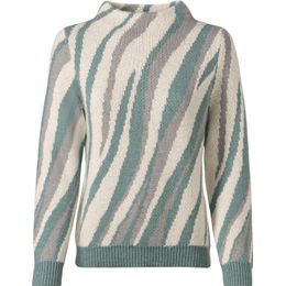 Damen Jacquardpullover mit Kelchkragen jade-champagner-gemustert, Gr&ouml;&szlig;e 50