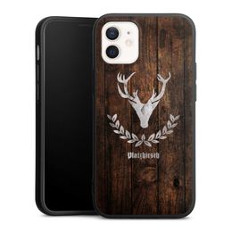 DeinDesign iPhone 12 mini Handy Premium Silikon H&uuml;lle Handyh&uuml;lle schwarz Case Wooden Look Deer Wood Silikon Premium Case