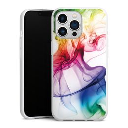 DeinDesign iPhone 13 Pro Handy Silikon H&uuml;lle Case wei&szlig; Handyh&uuml;lle Rainbow Colour Water Silikon Case