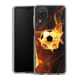 DeinDesign Galaxy A12 Handy Silikon H&uuml;lle Case transparent Handyh&uuml;lle Ball Fire Soccer Silikon Case