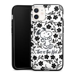 DeinDesign iPhone 12 Handy Silikon H&uuml;lle Case schwarz Handyh&uuml;lle Peanuts Flowers Snoopy