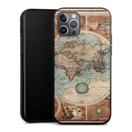 DeinDesign iPhone 12 Pro Handy Silikon H&uuml;lle Case schwarz Handyh&uuml;lle Vintage Map World Map