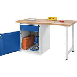 ANKE Werkbank, Gestellbauweise Serie V, 1 Schublade 180 mm, 1 T&uuml;r 540 mm, Breite 1500 mm, Buche massiv