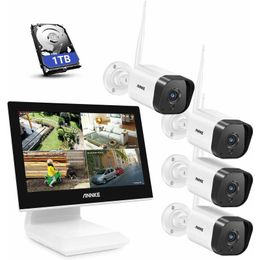 ANNKE 3MP kabelloses Überwachungskamera-Set mit 10,1-Zoll-Bildschirm, 4CH 5MP nvr und 4 IP-Kameras, Audioaufzeichnung, Infrarot-Nachtsicht, kompatibel mit