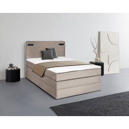 LEONIQUE Boxspringbett Adil (5-St), mit LED Beleuchtung, inkl. Komfortschaum-Topper, braun