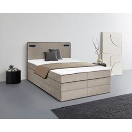 LEONIQUE Boxspringbett Adil (5-St), mit LED Beleuchtung, inkl. Komfortschaum-Topper, braun