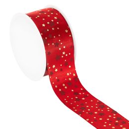 buttinette Satinband "Sterne", rot-gold, 38 mm, 5 m