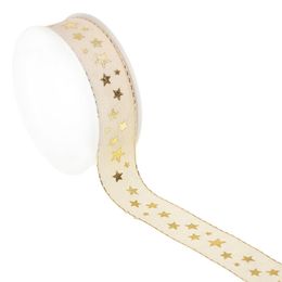 buttinette Stoffband "Sterne", creme-gold, 25 mm, 6 m