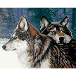 buttinette Malen nach Zahlen auf Leinwand "Winterwölfe", 40 x 50 cm