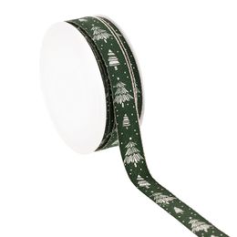 buttinette Stoffband "Bäume", grün-weiß, 15 mm, 5 m