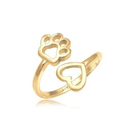 NENALINA Fingerring Herz Pfote Tierliebe Offen Verstellbar 925 Silber, goldfarben