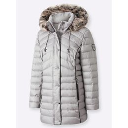 WITT Damen Steppjacke mit abnehmbarem Pelz-Imitat, hellgrau-grau-gemustert, Gr&ouml;&szlig;e 18