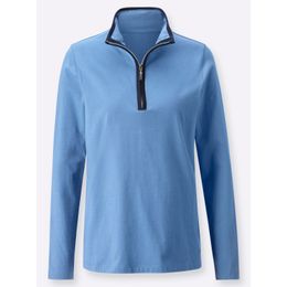 WITT Damen Sweatshirt mit Stehkragen und Rei&szlig;verschluss, mittelblau, Gr&ouml;&szlig;e 38