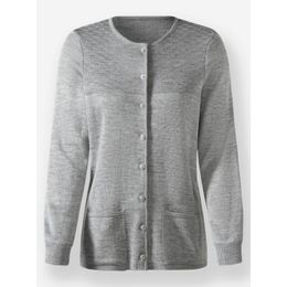 WITT Damen Feinstrickjacke mit Strukturmuster, steingrau-meliert, Gr&ouml;&szlig;e 40