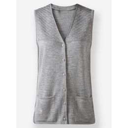 WITT Damen Strickweste mit Wabenmuster, steingrau-meliert, Gr&ouml;&szlig;e 38