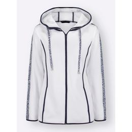 WITT Damen Fleecejacke mit gemusterten Zierb&auml;ndern, ecru-marine, Gr&ouml;&szlig;e 46