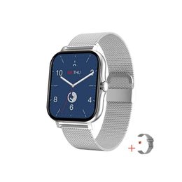 TPFNet Smart Watch / Fitness Tracker IP67 - Milanaise Armband + Silikon Armband - Android & IOS - Silber