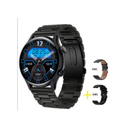 TPFNet Smart Watch / Fitness Tracker IP67 - Edelstahl Armband + Kunstleder & Silikon Armband - Android & IOS - Silber