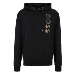 Übergröße : BOSS, Hoodie mit Logo-Patches in Schwarz