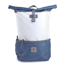 360grad Rucksack Rucksack recyceltes Segeltuch Lotse Navy Weiß gepolstertes Laptopfach