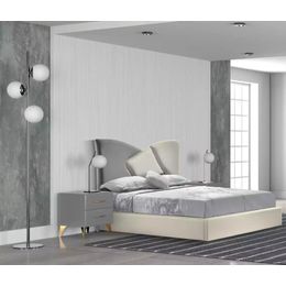 JVmoebel Schlafzimmer-Set Bett 2x Nachttische Neu Luxus Komplettes Schlafzimmer Set neu grau