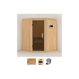 Karibu Sauna Liva, BxTxH: 151 x 151 x 198 cm, 68 mm, (Set) 9 KW-Ofen mit externer Steuerung, beige