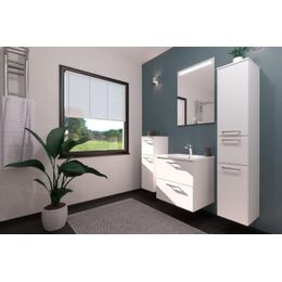 nobilia® elements Badmöbel-Set, (3-St), Badblock mit Flächenspiegel und Beimöbel, weiß