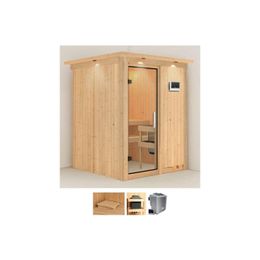 Karibu Sauna Norma, BxTxH: 165 x 165 x 202 cm, 68 mm, (Set) 9 KW-Bio-Ofen mit externer Steuerung, beige