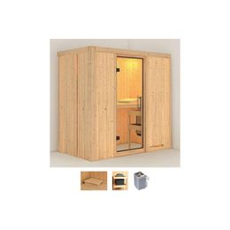 Karibu Sauna Vada, BxTxH: 196 x 118 x 198 cm, 68 mm, (Set) 9 KW-Ofen mit integrierter Steuerung, beige