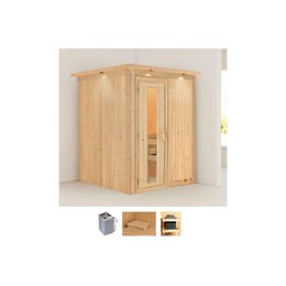 Karibu Sauna Norma, BxTxH: 165 x 165 x 202 cm, 68 mm, (Set) 9 KW-Ofen mit integrierter Steuerung, beige