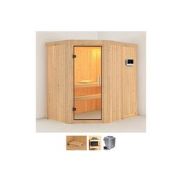 Karibu Sauna Clara, BxTxH: 151 x 196 x 198 cm, 68 mm, (Set) 9 KW-Bio-Ofen mit externer Steuerung, beige