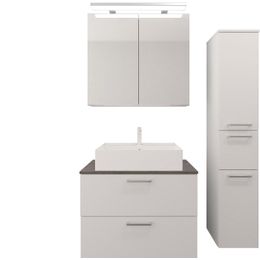 nobilia® elements Badmöbel-Set, (3-St), Badblock mit Spiegelschrank und Beimöbel, grau|weiß
