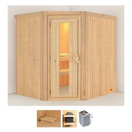 Karibu Sauna Stine, BxTxH: 196 x 170 x 198 cm, 68 mm, (Set) 9 KW-Ofen mit integrierter Steuerung, beige