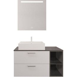 nobilia® elements Badmöbel-Set, (2-St), Badblock mit Flächenspiegel und Regal, grau|weiß