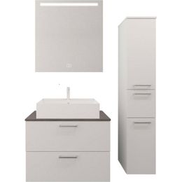 nobilia® elements Badmöbel-Set, (3-St), Badblock mit Flächenspiegel und Beimöbel, grau|weiß