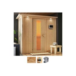 Karibu Sauna Vada, BxTxH: 210 x 132 x 202 cm, 68 mm, (Set) 9 KW-Bio-Ofen mit externer Steuerung, beige