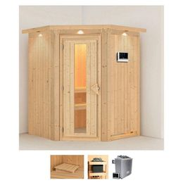 Karibu Sauna Liva, BxTxH: 165 x 165 x 202 cm, 68 mm, (Set) 9 KW-Ofen mit externer Steuerung, beige