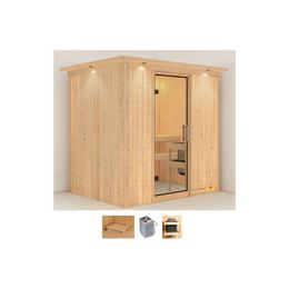 Karibu Sauna Bedine, BxTxH: 210 x 165 x 202 cm, 68 mm, (Set) 9 KW-Ofen mit integrierter Steuerung, beige