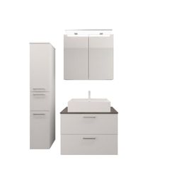 nobilia® elements Badmöbel-Set, (3-St), Badblock mit Spiegelschrank und Beimöbel, grau|weiß