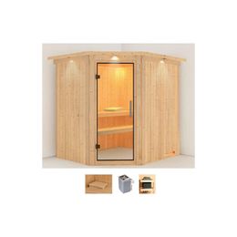 Karibu Sauna Stine, BxTxH: 210 x 184 x 202 cm, 68 mm, (Set) 9 KW-Ofen mit integrierter Steuerung, beige