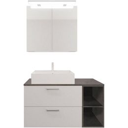 nobilia® elements Badmöbel-Set, (2-St), Badblock mit Spiegelschrank und Regal, grau|weiß